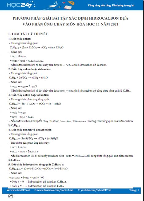 Phương pháp giải bài tập xác định Hidrocacbon dựa vào phản ứng cháy môn ...